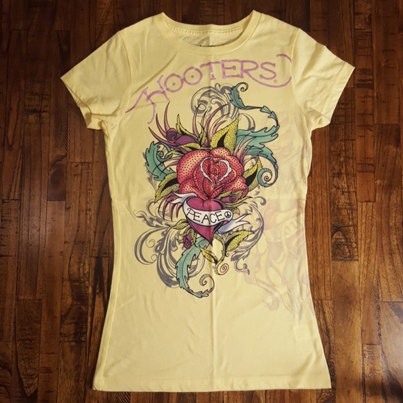 Hooters | Tops | Hooters Rhinestone Embellished Rose Tshirt Med | Poshmark
